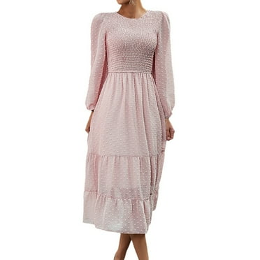 Xuanfei Women Square Neck Smocked Long Sleeve Tiered Maxi Dress ...