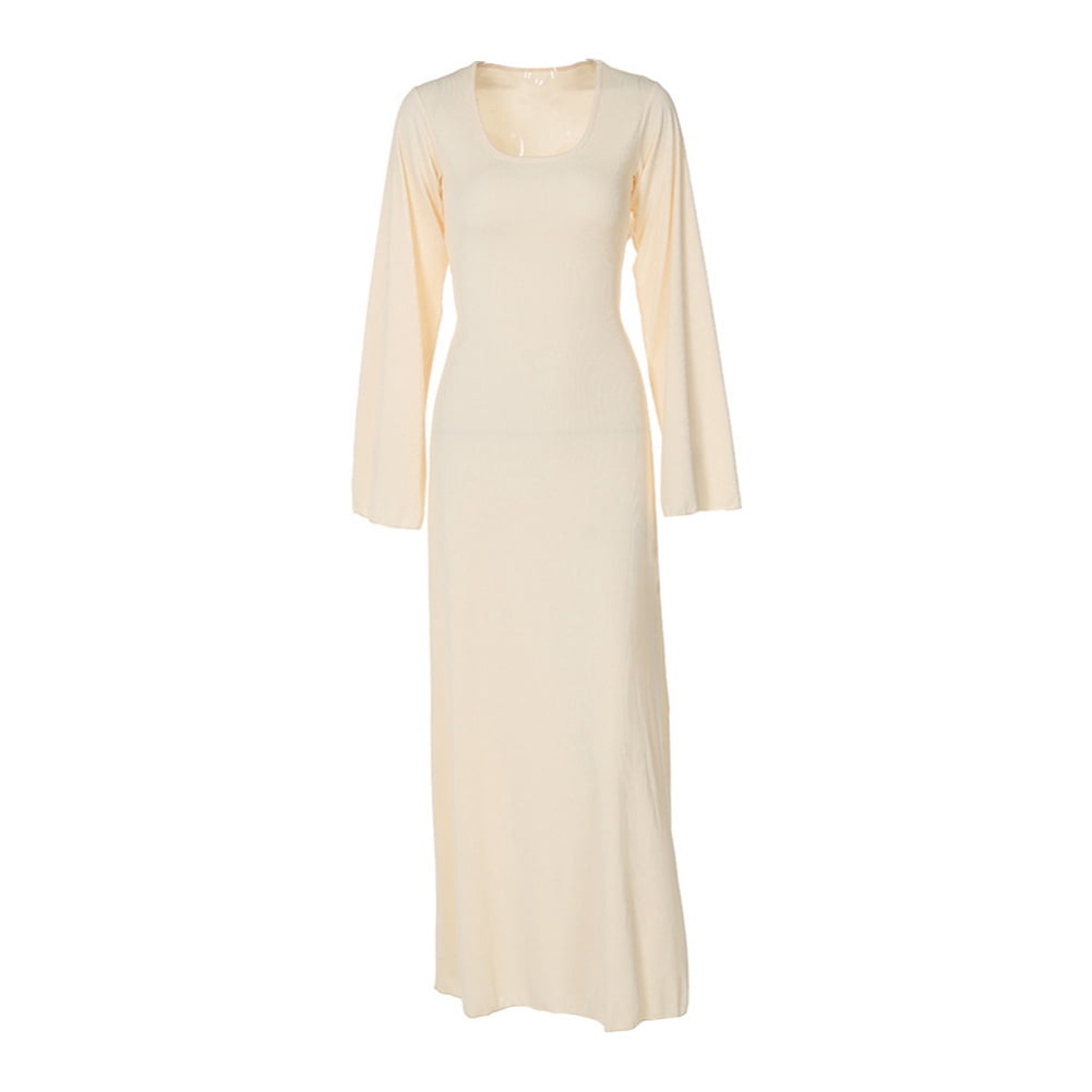 Valcatch Long Sleeve U Neck Back Strap Loose Long Lounge Maxi Dress for ...