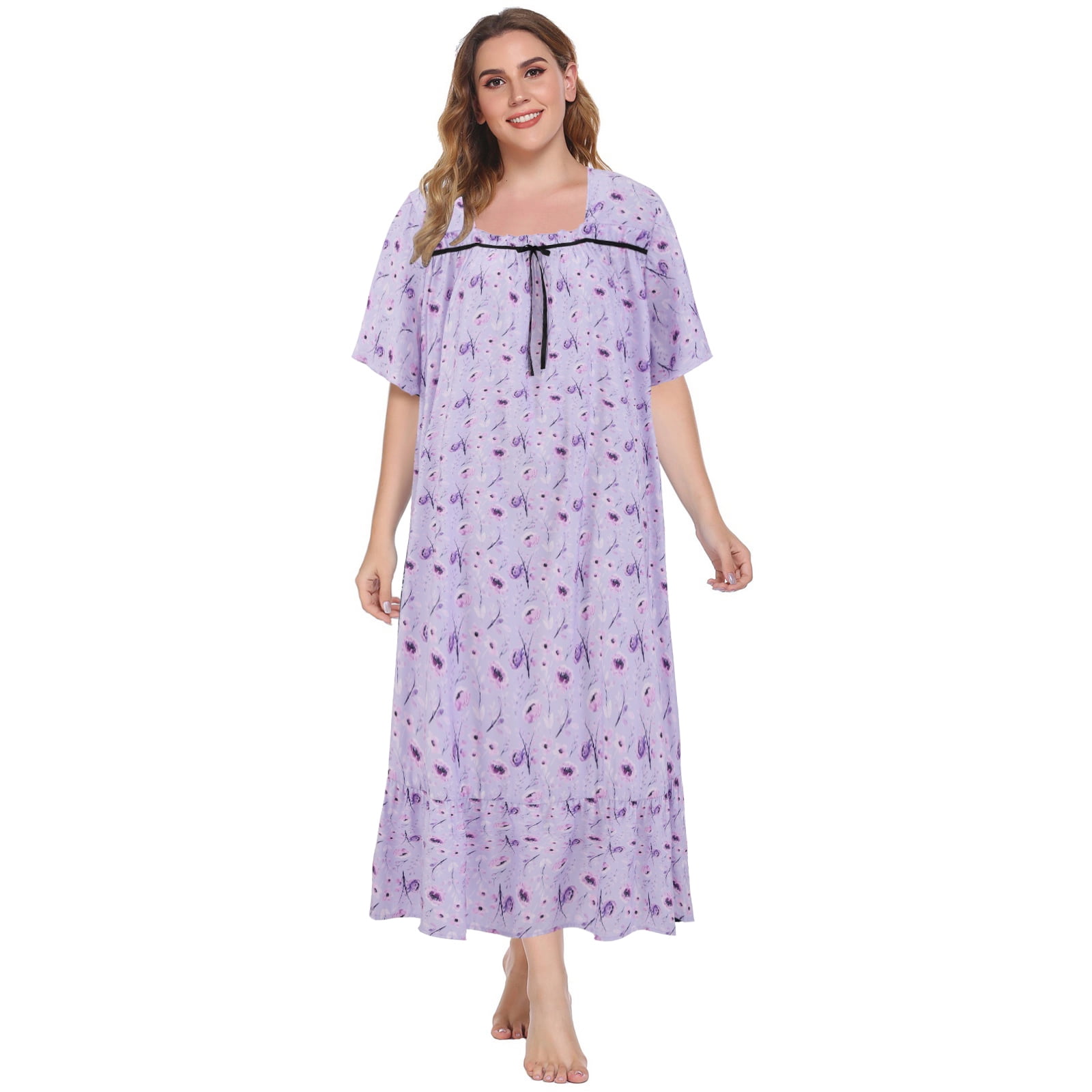 Valcatch Women's Nightgown Plus Size Sleepshirts Short Sleeve Floral ...