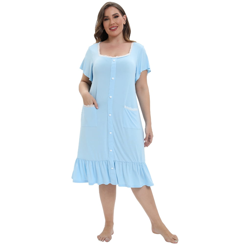 Valcatch Women's Nightgown Short Sleeve Sleepwear Square Neck Nightwear ...