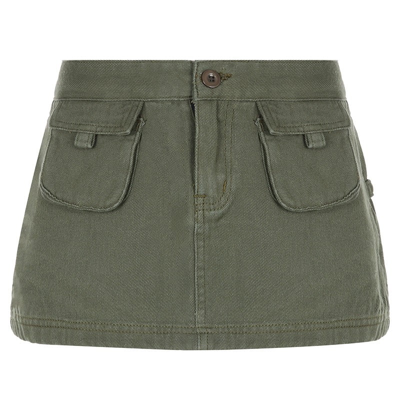 Valcatch Womens Girls Cargo Skirt Button Denim Short Skirt with Pocket ...
