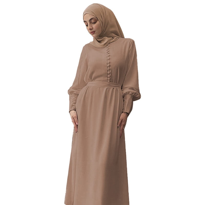Valcatch Womens Muslim Maxi Dress Double Layer Chiffon Robe Long Sleeve ...