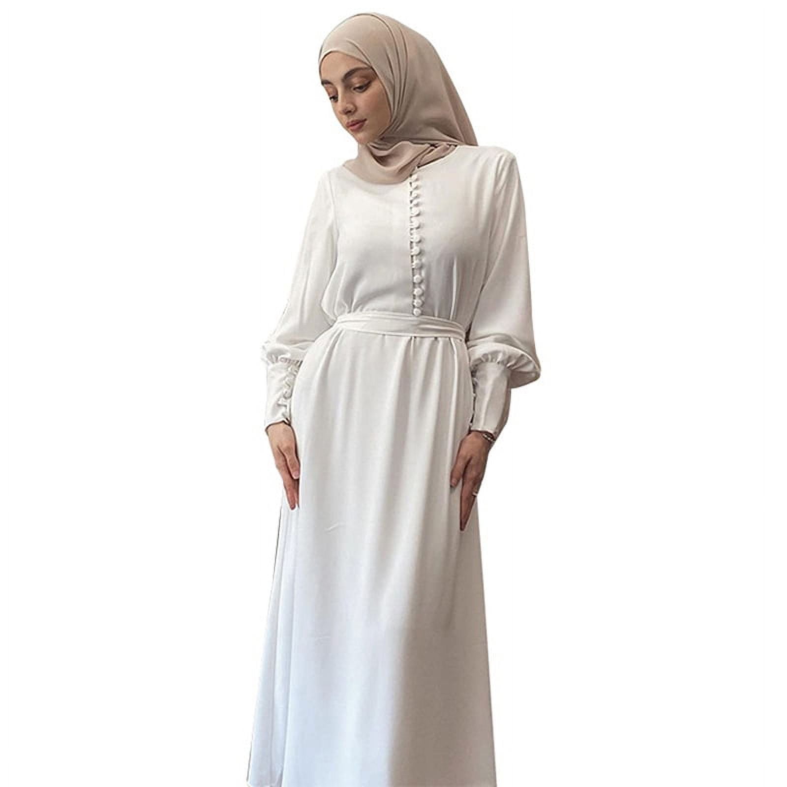 Valcatch Womens Muslim Maxi Dress Double Layer Chiffon Robe Long Sleeve ...