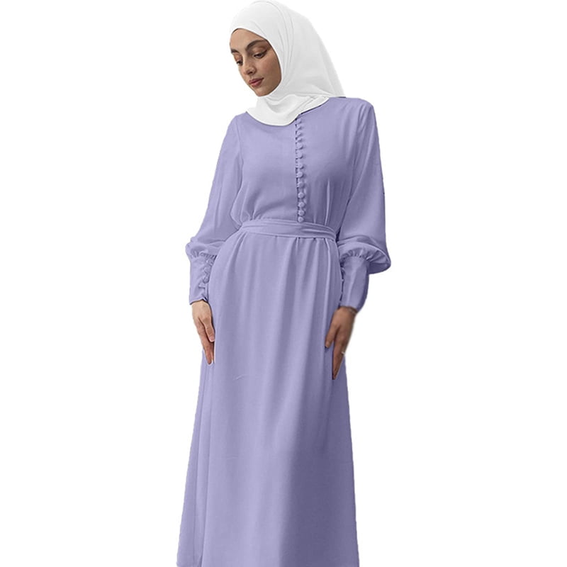 Valcatch Womens Muslim Maxi Dress Double Layer Chiffon Robe Long Sleeve ...