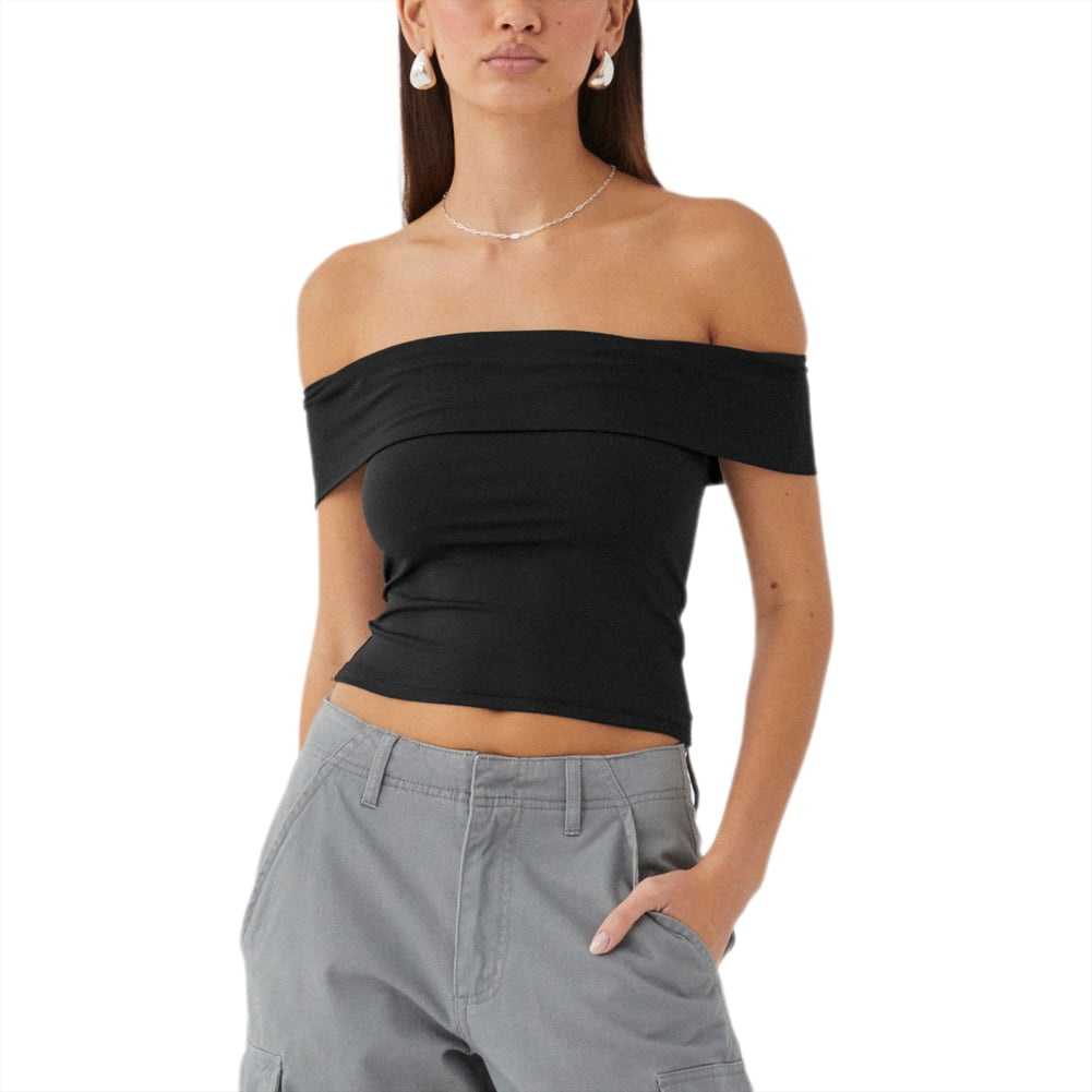 Valcatch Womens Off Shoulder Tops Summer Slim Fit Short Sleeve Knit ...
