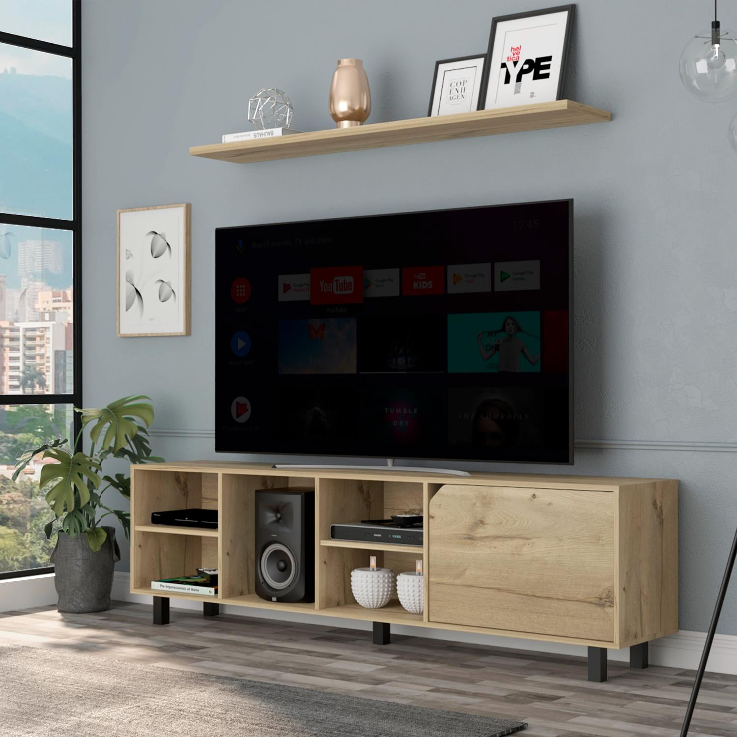 Valdivia Tv Stand for TV´s up 70", Four Open Shelves, Five Legs Light ...