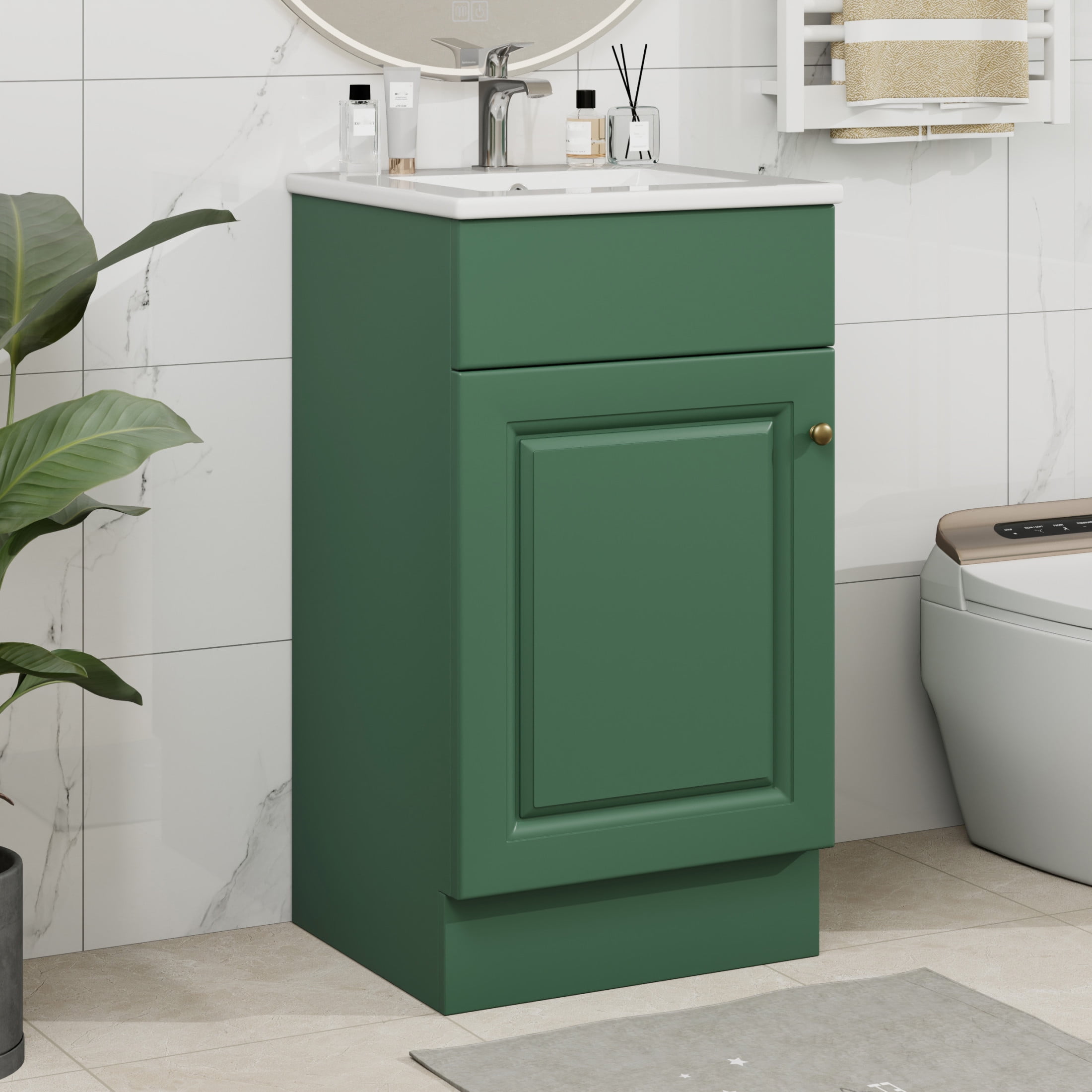 Vale Modern 18" Bathroom Vanity Cabinet with Ceramic Sink, Soft-Close ...