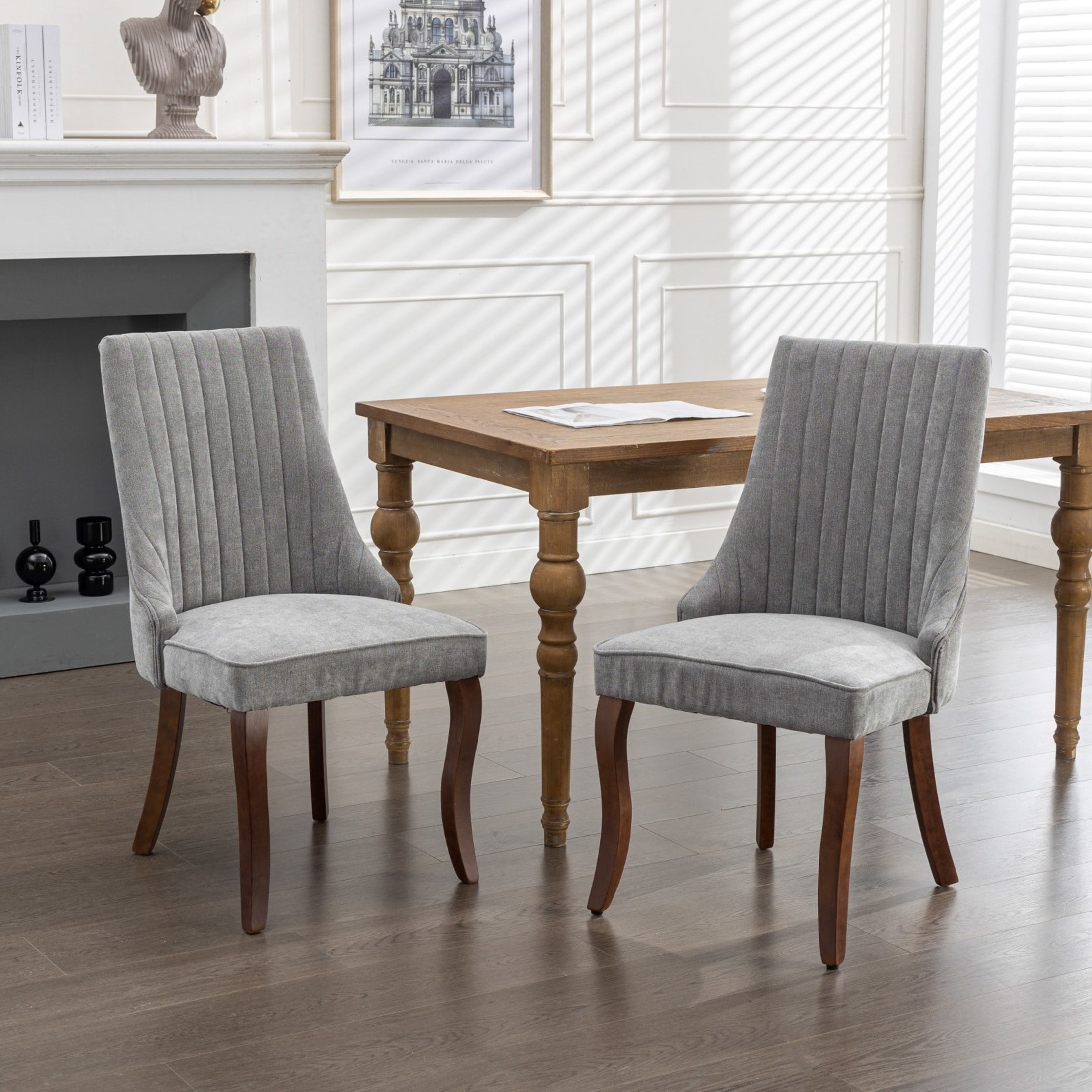Vale Modern Upholstered Velvet Dining Chairs, Solid Wood Legs, Beige ...