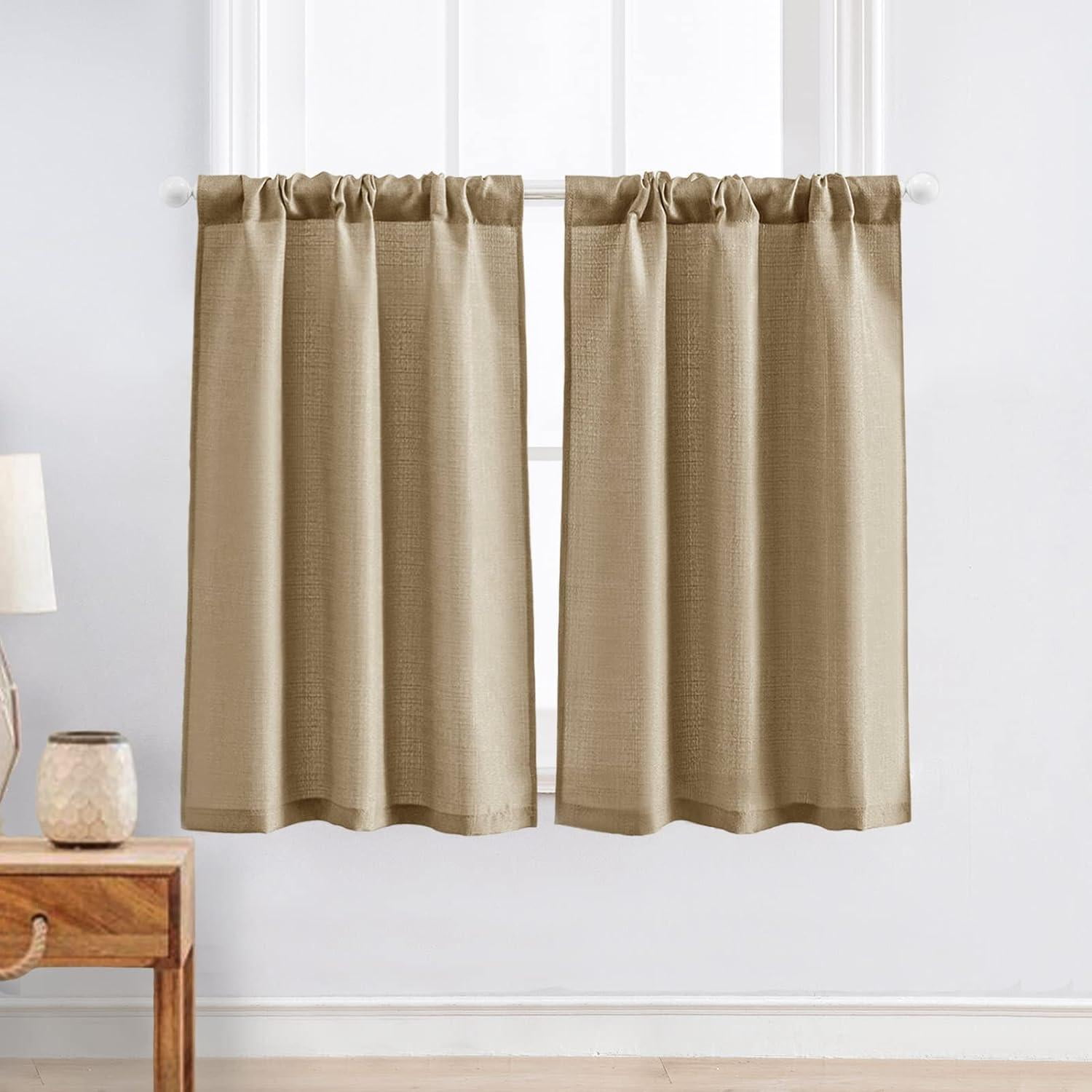 Valea Home Short Curtains for Kitchen Rustic Rod Pocket Curtain Panels ...
