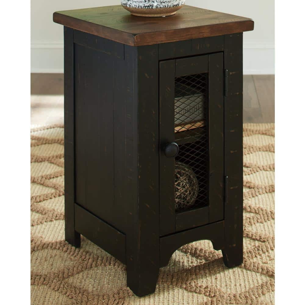 Valebeck 14 in. Black/Brown Rectangle Wood Chairside End Table with ...