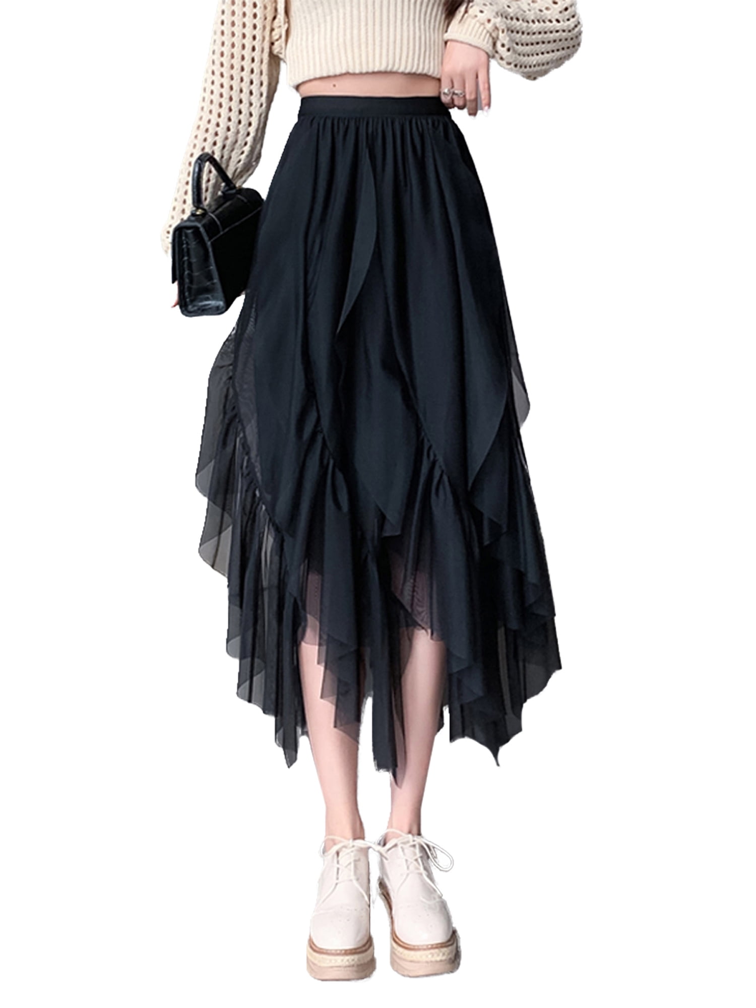 ValenSweet Women Pleated Half Dress, Long Mesh Solid Color Spring ...