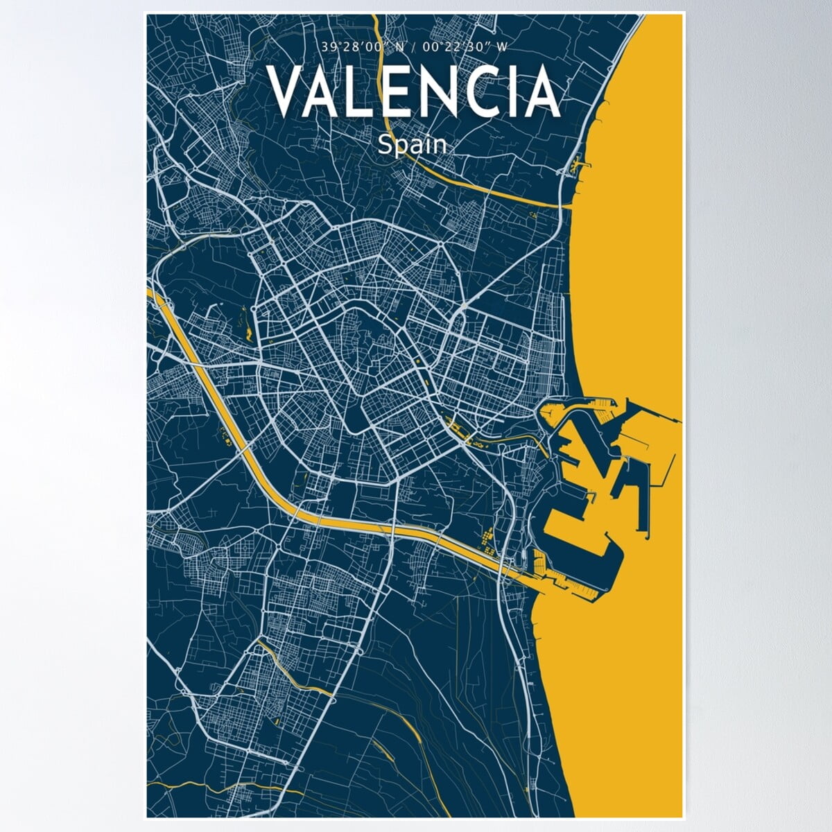 Valencia Blue Map Poster, Valencia City Blue Map Poster, Valencia City ...