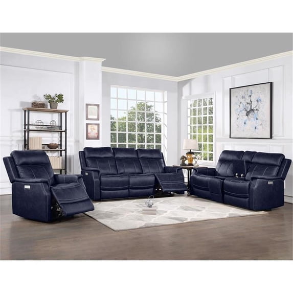 Valencia Ocean Blue 3-Piece Faux Leather Reclining Living Room ...