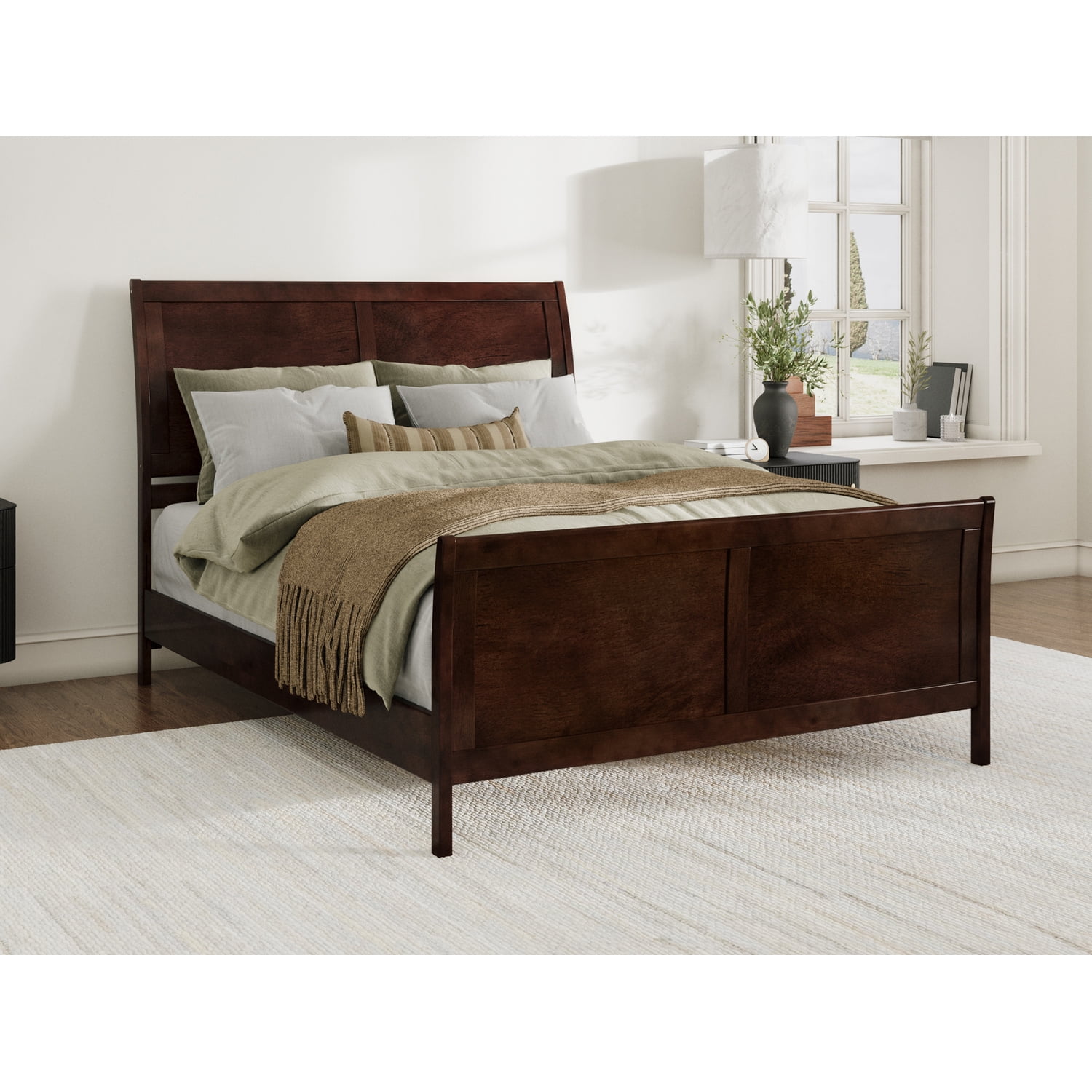 Valencia Queen Wood Low Profile Platform Bed with Matching Footboard in ...