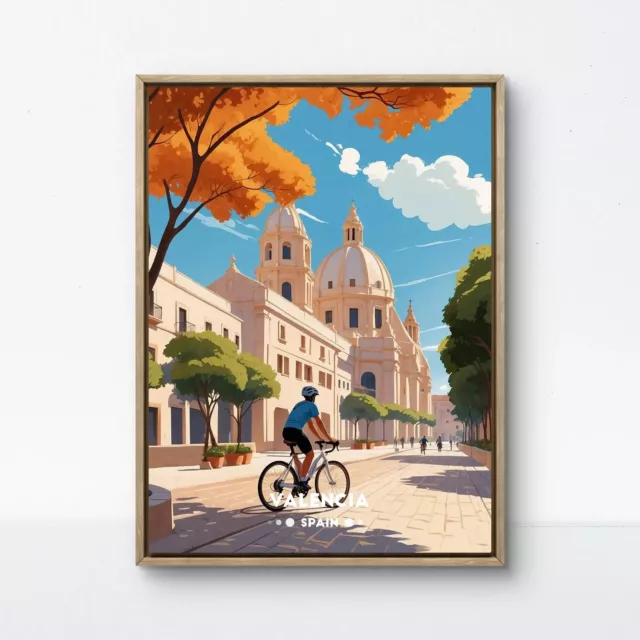 Valencia Vintage Poster, Spain Travel Art, Cycling Street Scene NO ...