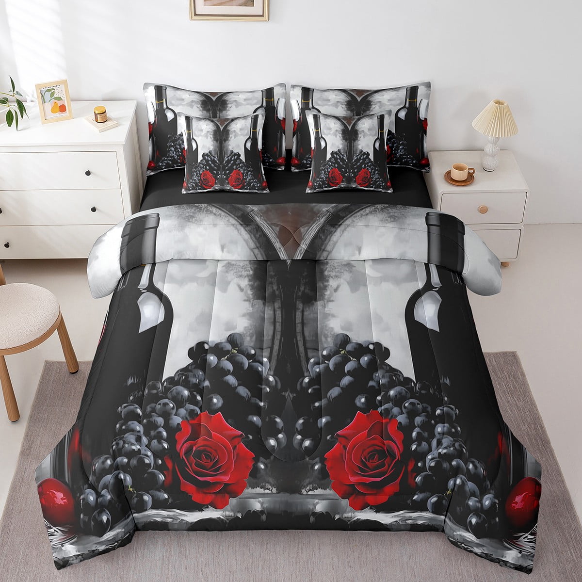 Valenitne Romantic 7 Pieces Queen Comforter Set,Women Red Rose Bed in a ...