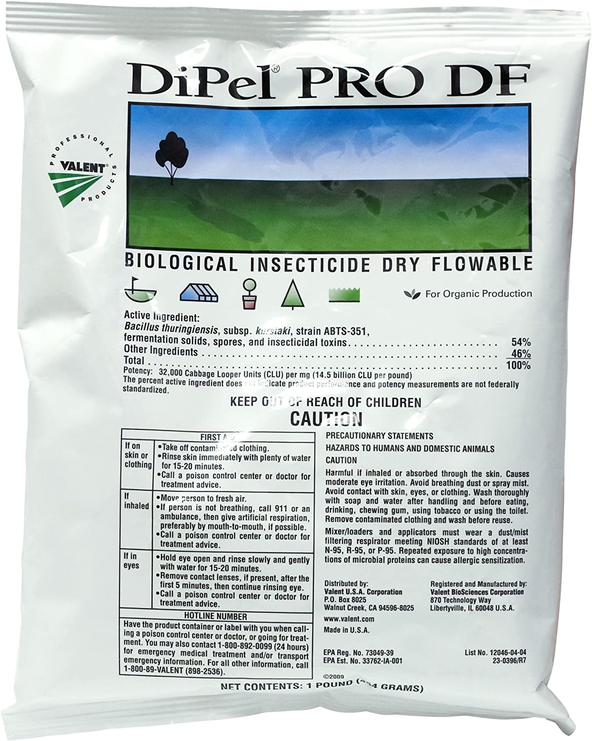 Valent USA Dipel Pro DF Biological Insecticide BT 54%, 1lb Bag ...