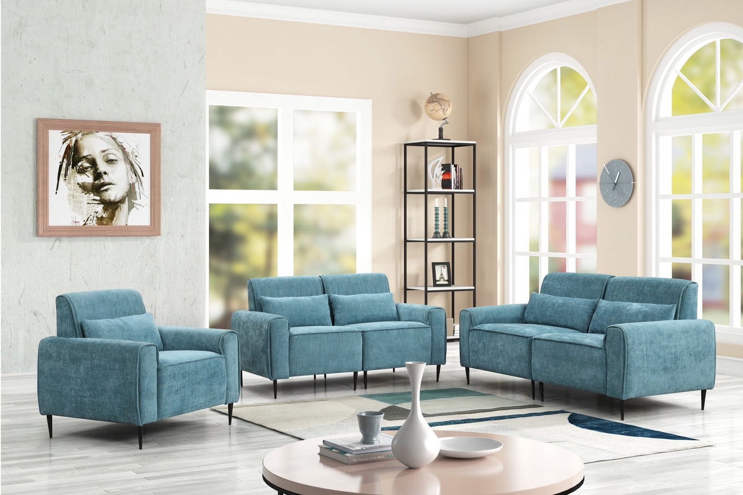 Valentina Blue Chenille Sofa Loveseat Chair Living Room Set - Walmart.com