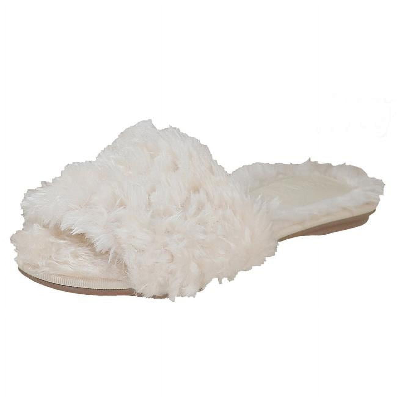 Valentina Fluffy Slide Sequins Flat Slippers, Natural - Size 8 ...