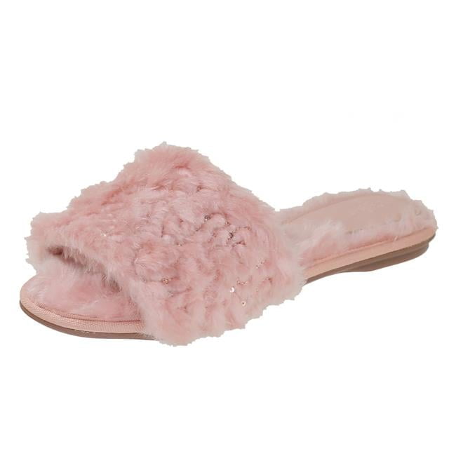 Valentina Fluffy Slide Sequins Flat Slippers, Rose - US Size 6 ...
