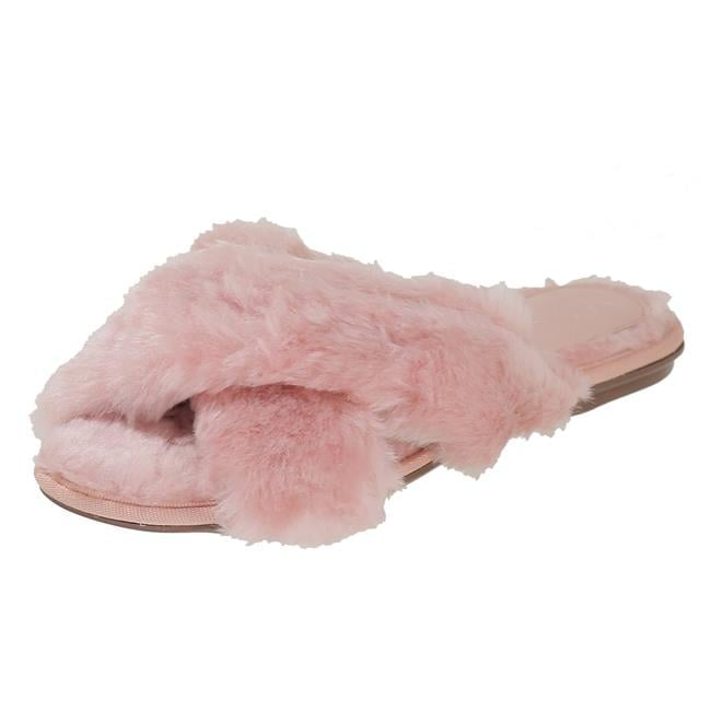 Valentina-Nuage Fluffy Crisscross Slide Slippers, Rose - Size 7 ...