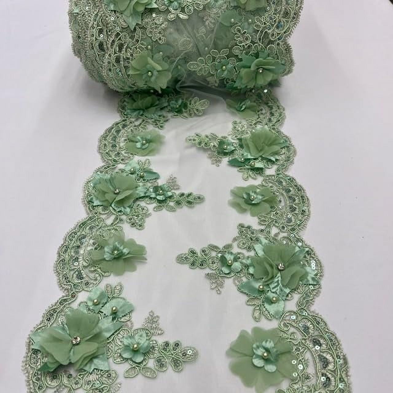 Valentina Textiles Inc VT-34 Sequin 3D lace Fabric with Embroideries on ...