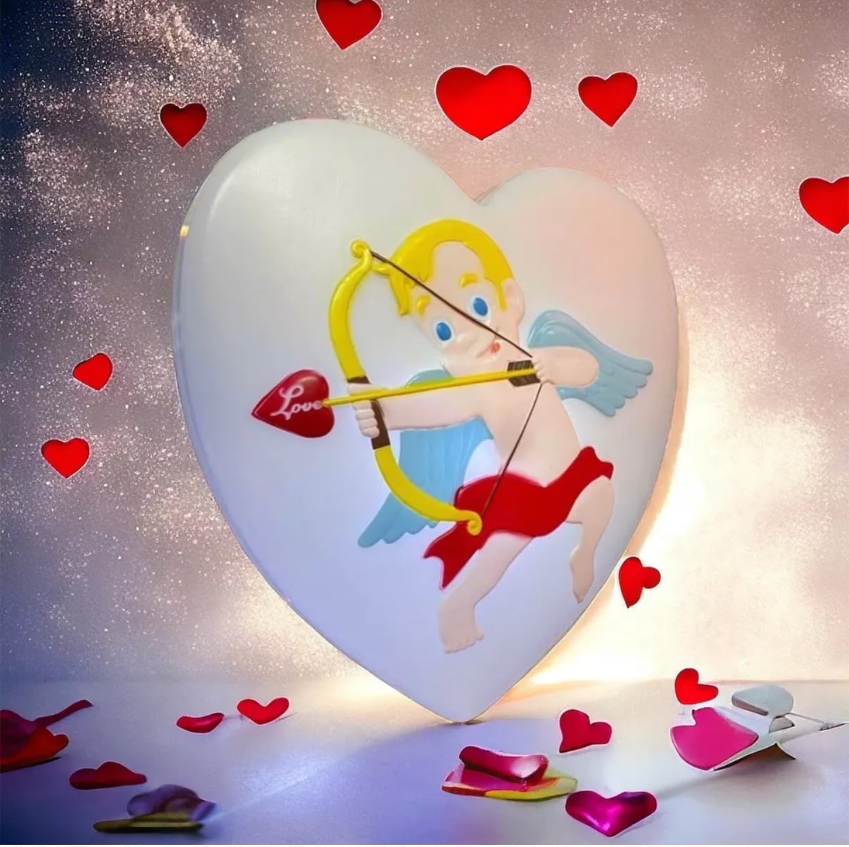 Valentine Angel Cupid 19'' Heart Shape Blow Mold Vintage Style Holiday ...