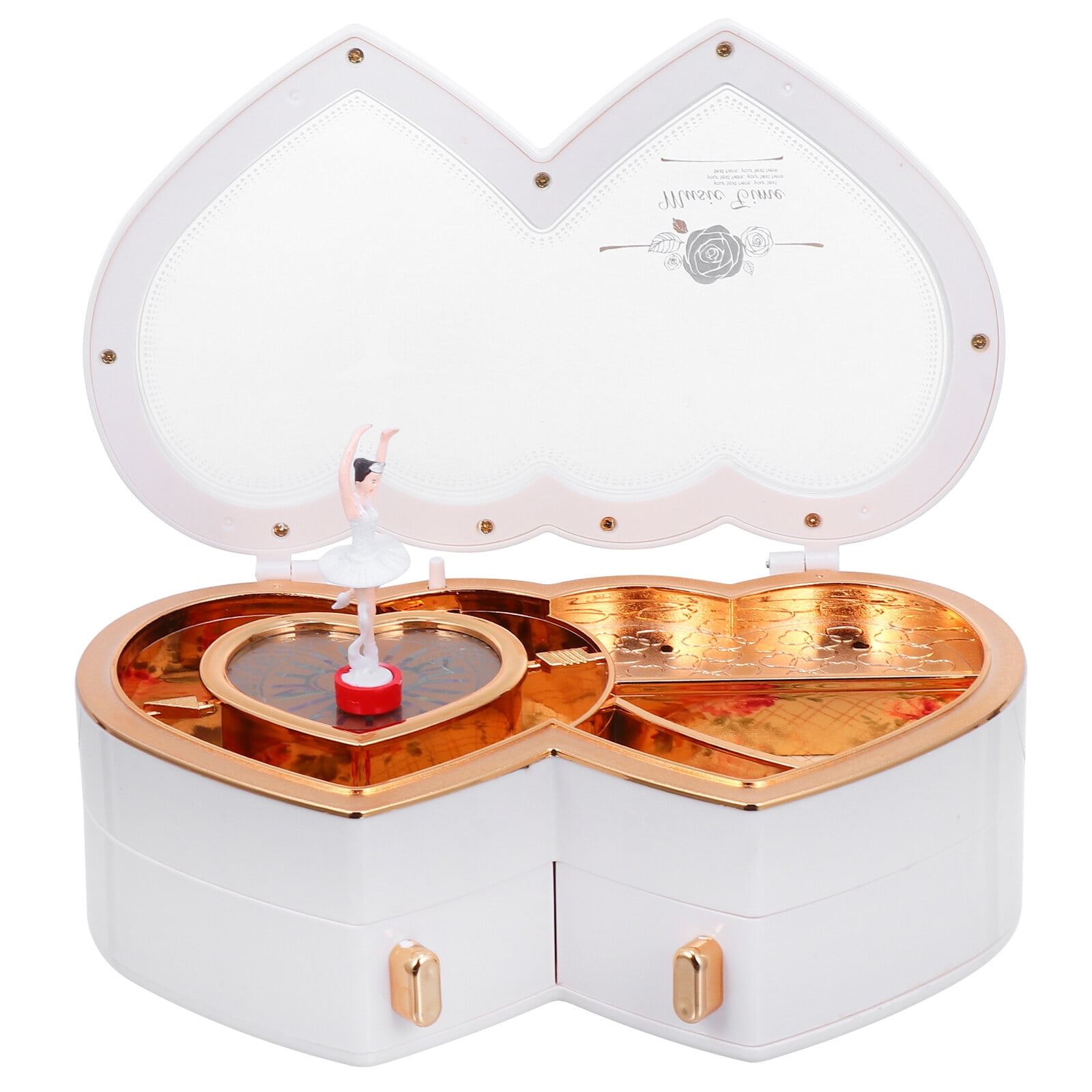 Valentine Ballerina Music Box Double Heart Shape Rotating Dancing ...