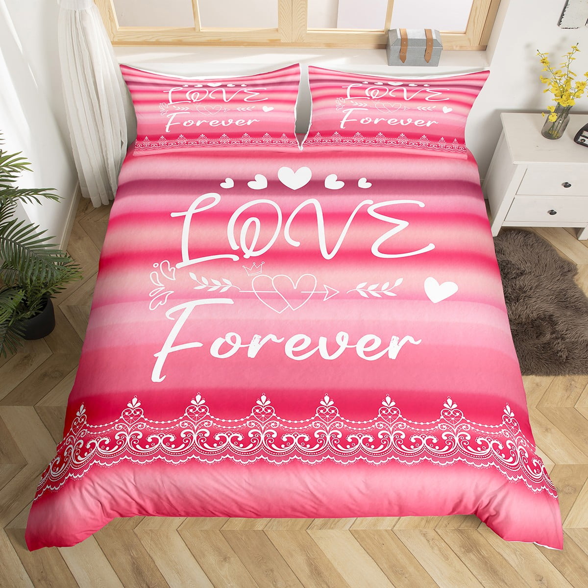 Valentine Bedding Romance Love Duvet Cover Pink Ombre Gradient Twin ...
