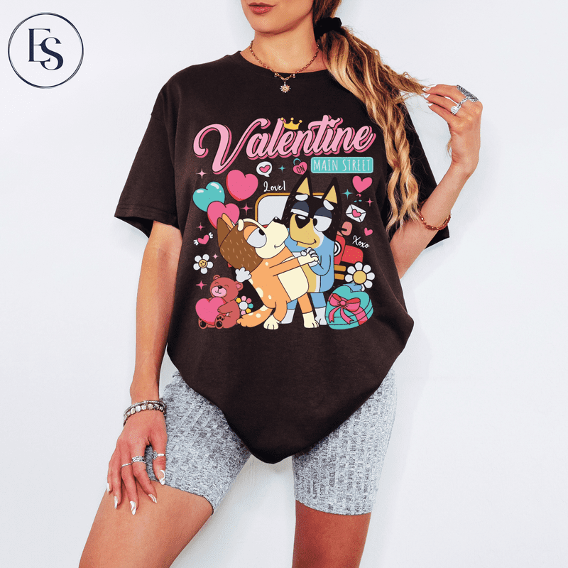 Valentine Bluey Main Street Couple Shirt | Cute Love Graphic T-Shirt ...