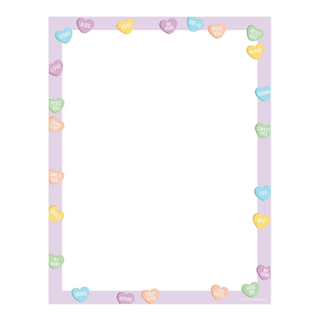 Valentine Candy Hearts Letterhead / 50 Sheets / 8.5" x 11" Valentines ...