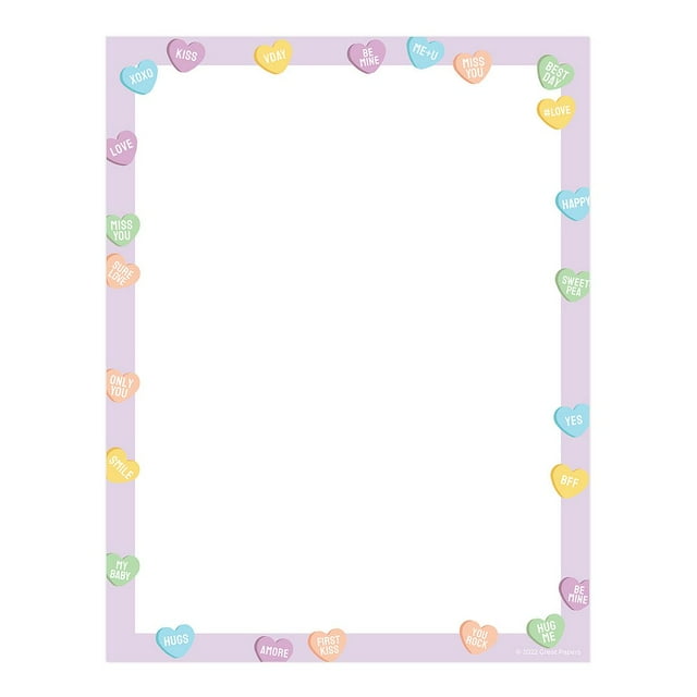 Valentine Candy Hearts Letterhead / 50 Sheets / 8.5" x 11" Valentines ...