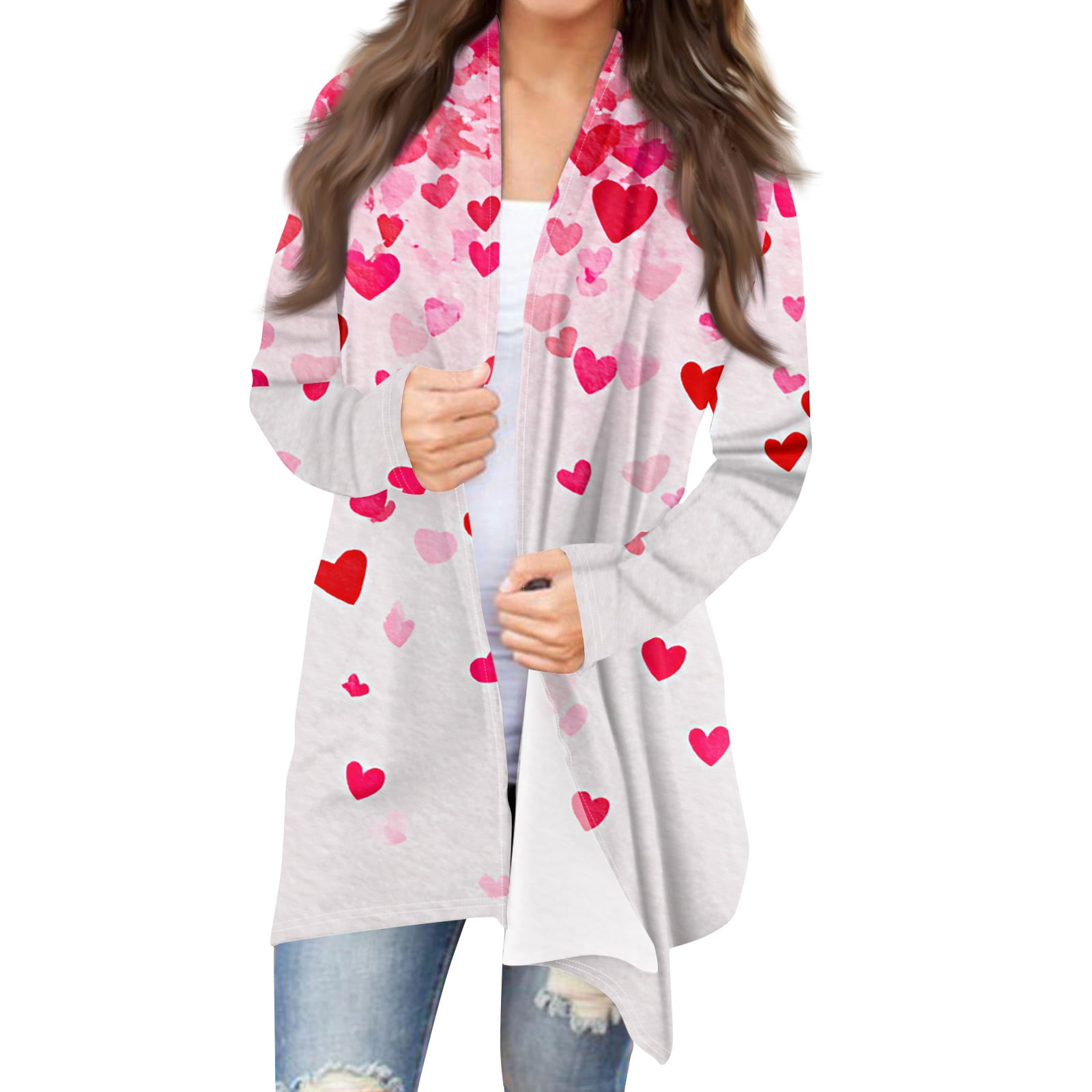 Valentine Cardigan Sweaters for Women Open Front Heart Jacket Long ...