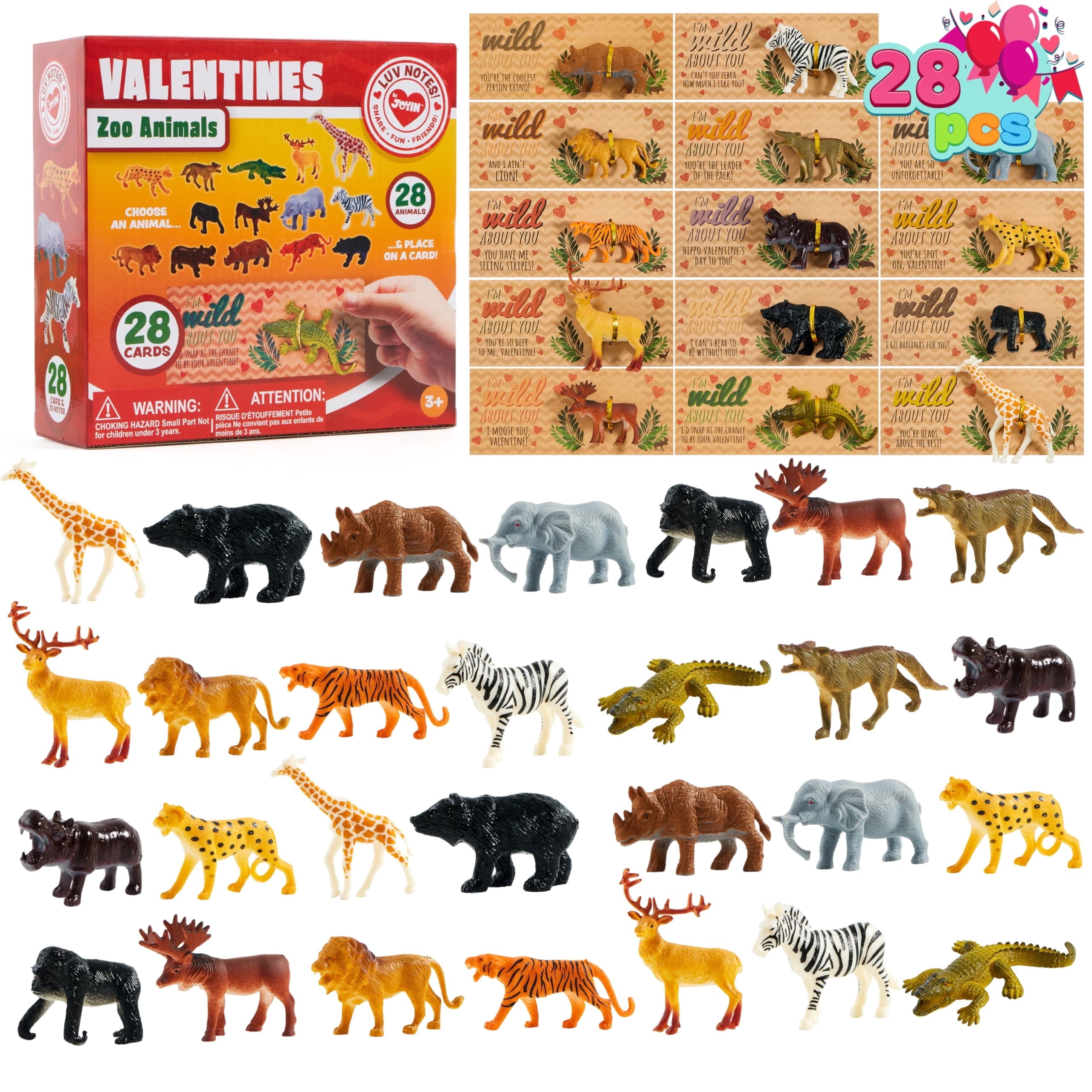 Valentine Cards with Zoo Animals, 28 Pack - Walmart.com