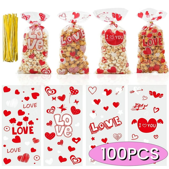 Valentine Cellophane Bags Anniversary Heart Bags Plastic Red Candy ...