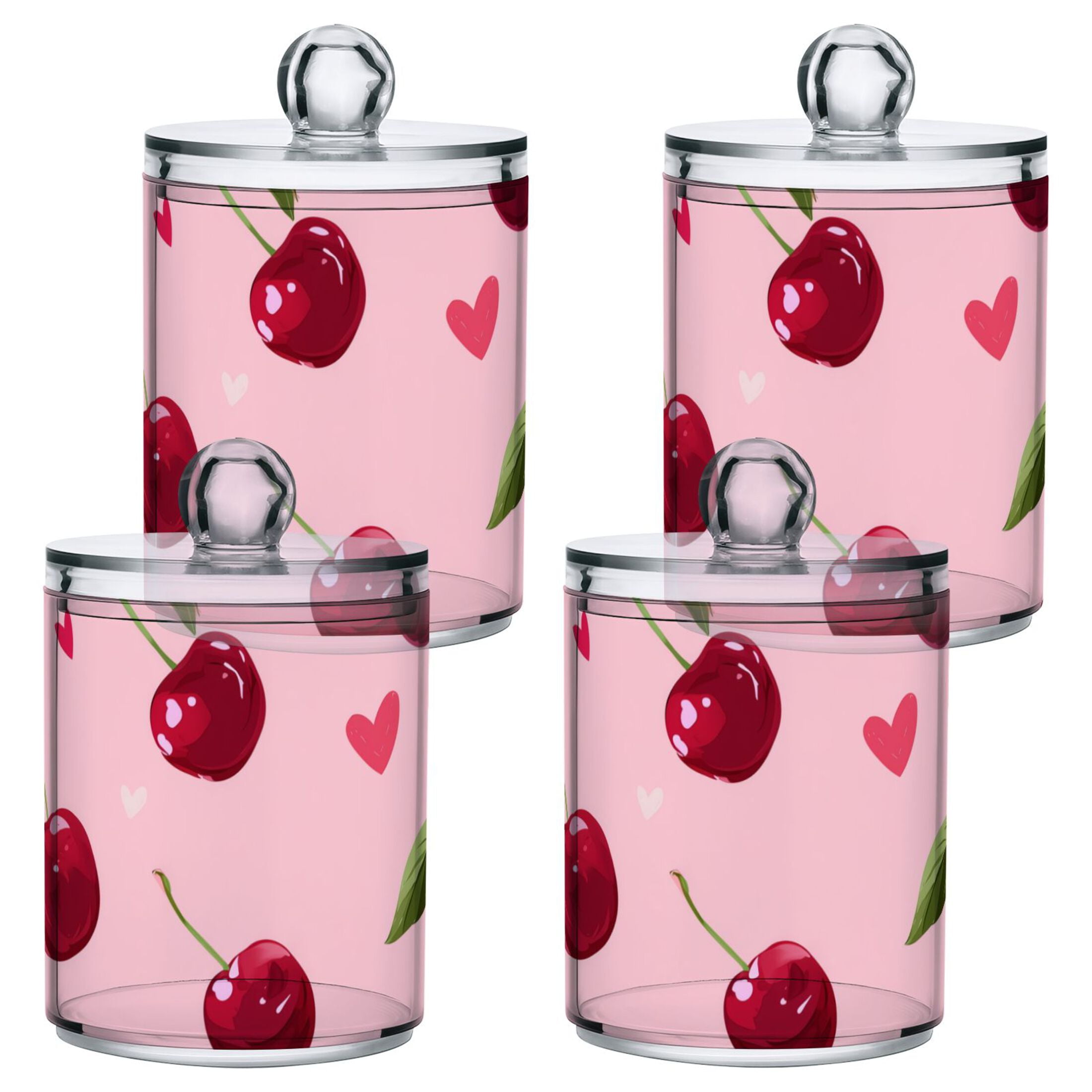 Valentine Cherries and Hearts Pattern Translucent Plastic Cans Storage ...