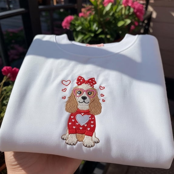 Valentine Cocker Spaniel Embroidered Sweatshirt, Cute Dog in Red ...