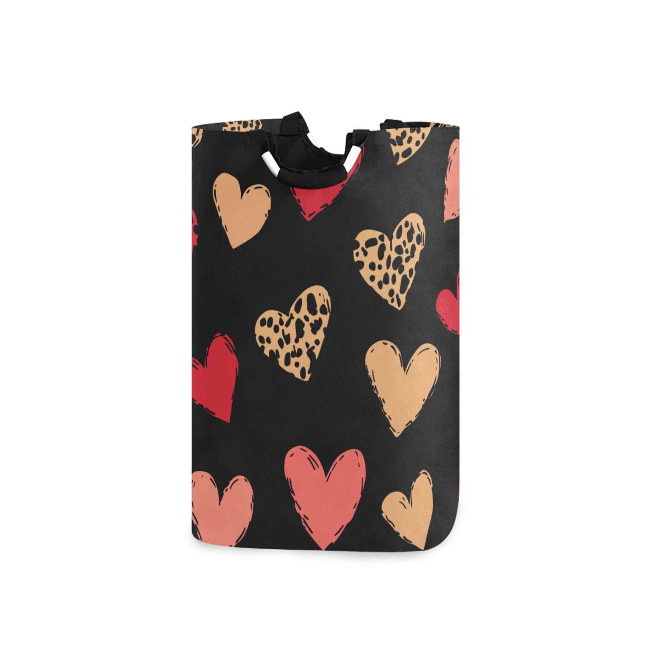 Valentine Colorful Hearts Leapard Printed Laundry Basket with Handles ...