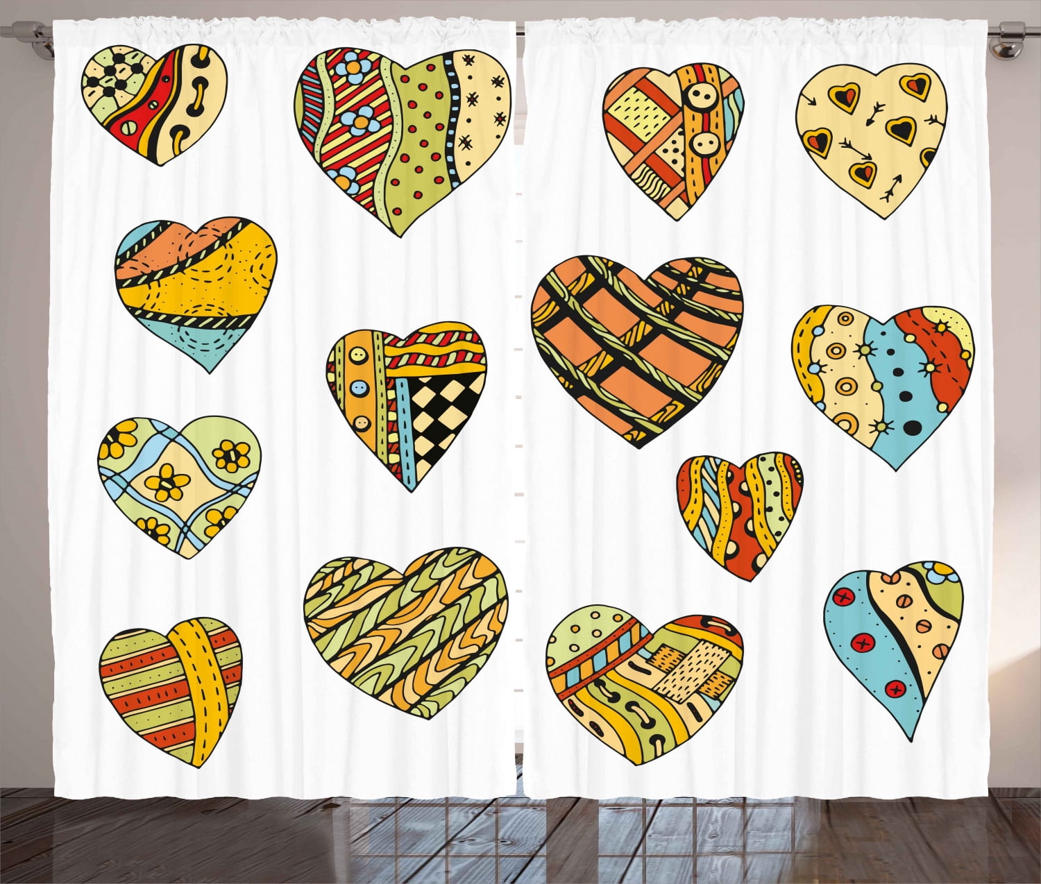 Ambesonne Valentine Curtains 2 Panel Set, Heart Shapes Pattern, 108" x ...