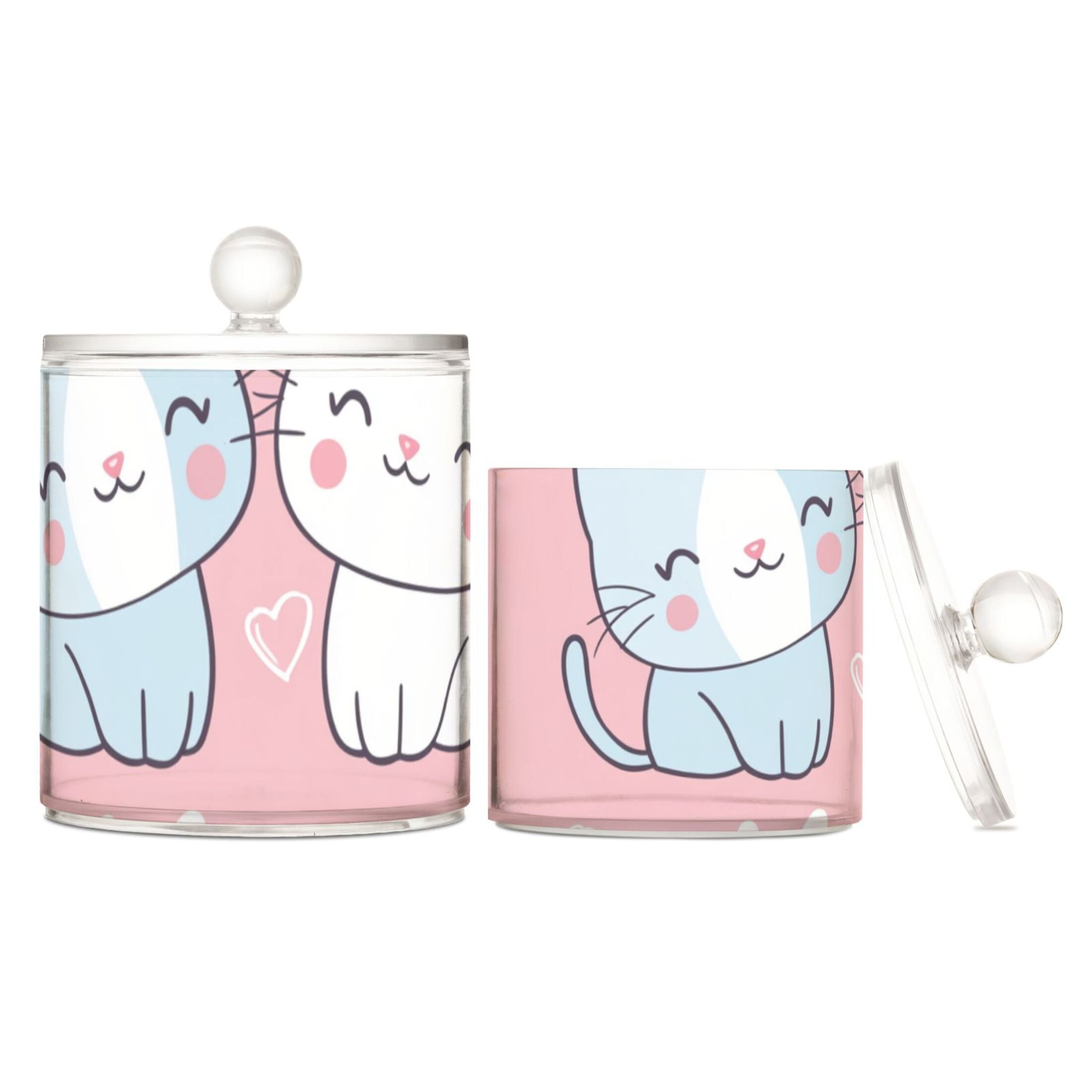 Valentine Cute Cats Couple Hearts Translucent Plastic Cans Storage ...