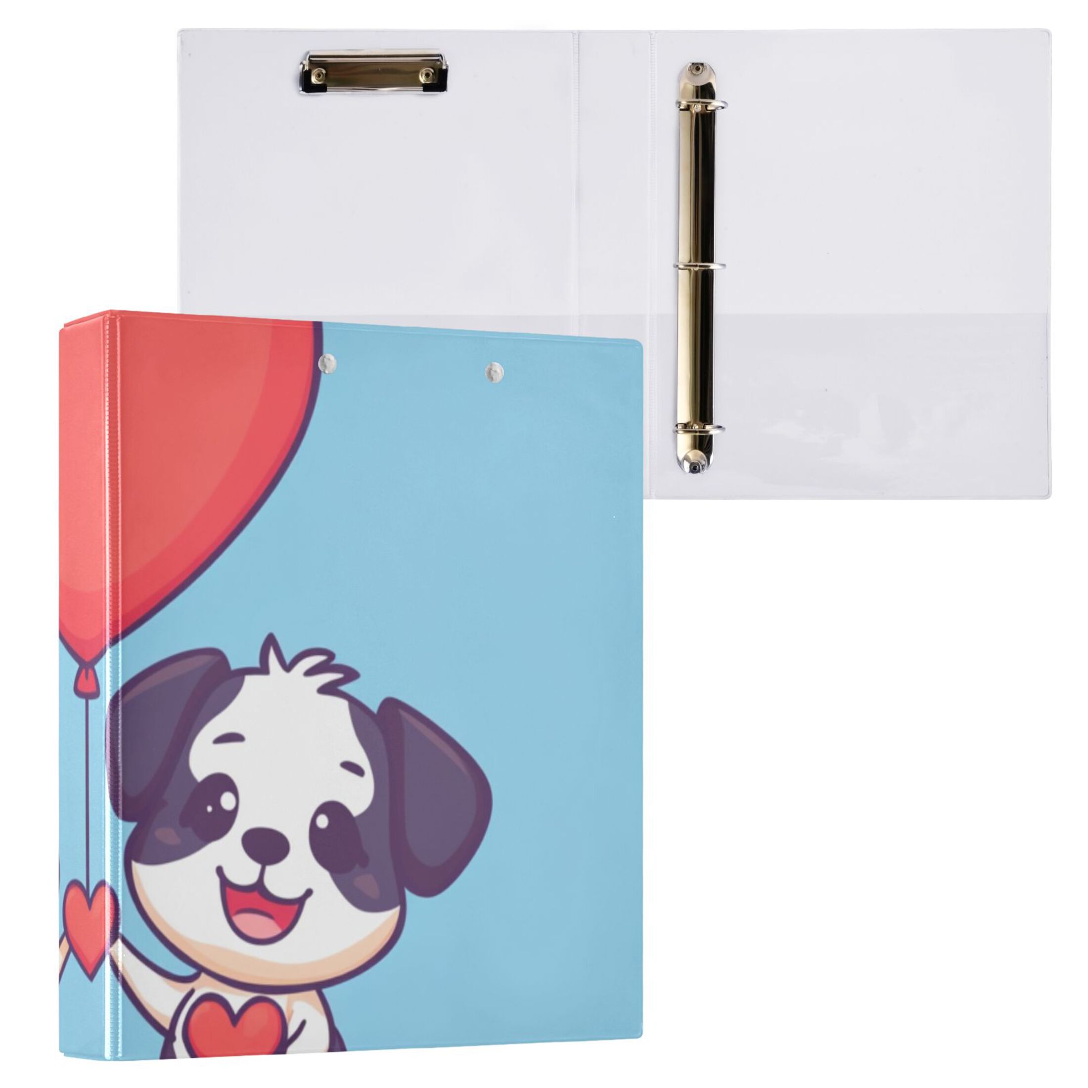 Valentine Cute Dogs Holding Heart Balloon Round Ring Binder 3 Rings 1.5 ...