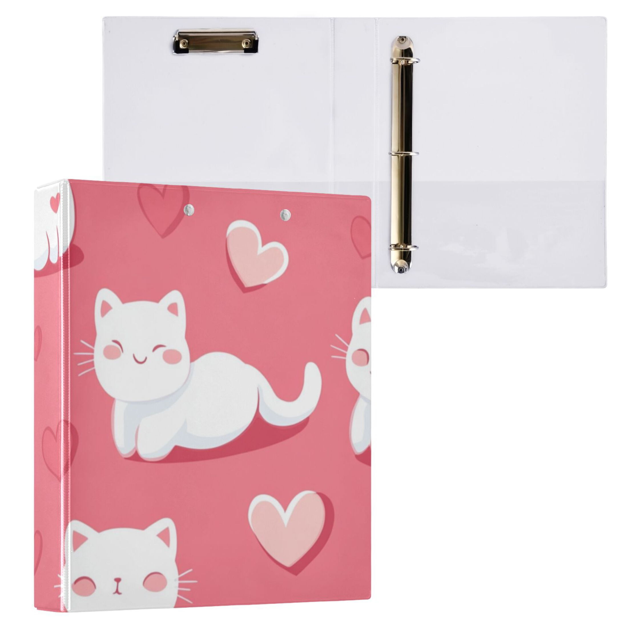 Valentine Cute Happy Cats Hearts Round Ring Binder 3 Rings 1.5 ...