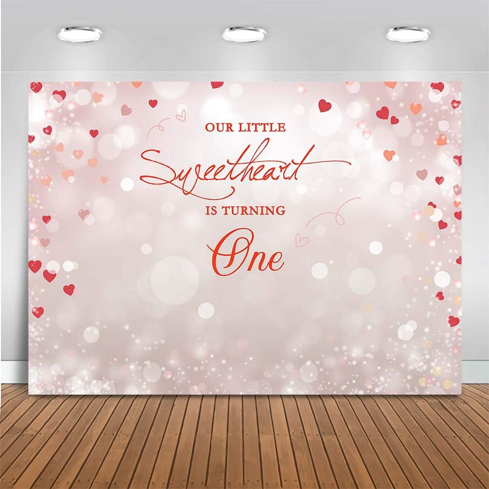Valentine Day 1st Birthday Backdrop for Girl Our Little Sweetheart is Turning One Party Banner ...