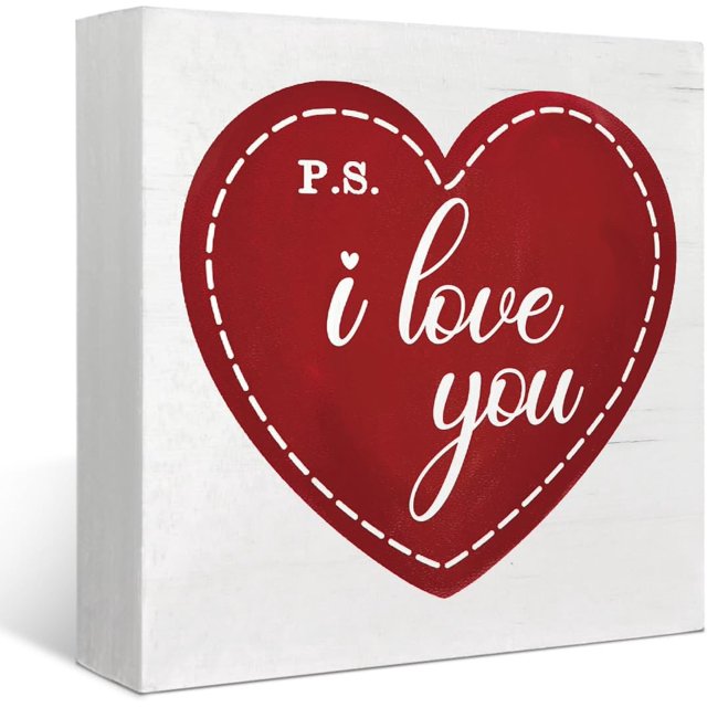 Valentine Day Decor Wooden Box Sign,Love You Red Love Heart Desk Decor ...