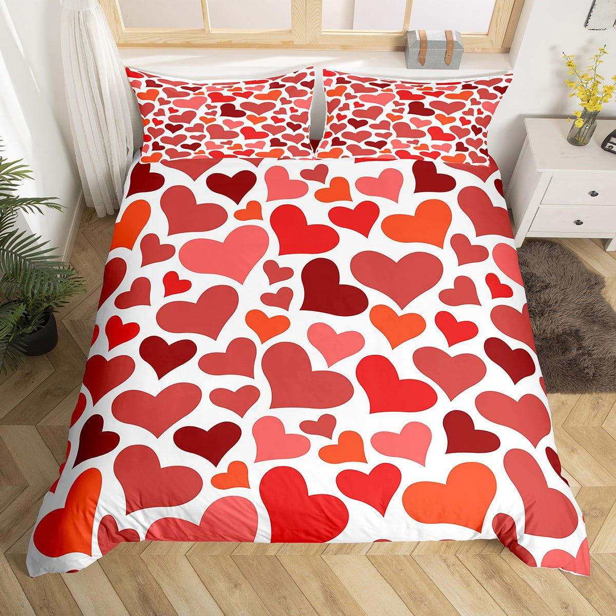 Valentine Day Duvet Cover Red Heart-Shaped Romantic Bed Sets Girly Cute ...