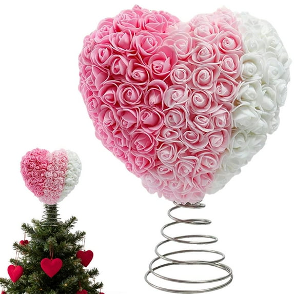 Valentine Day Hearts Tree Topper, Rose Heart Tree Topper with Bow ...