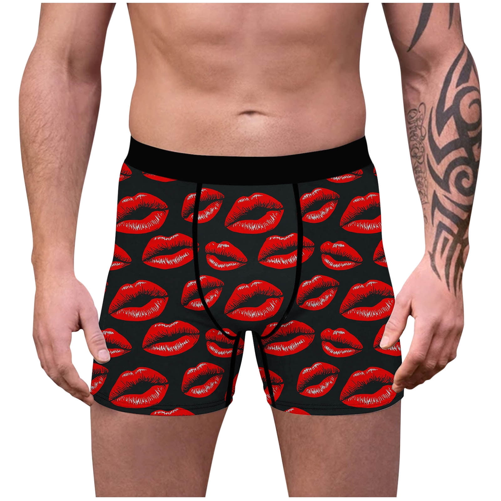 Valentine Day Underwear Men's Kiss Mark Boxer Briefs Valentine Gift ...