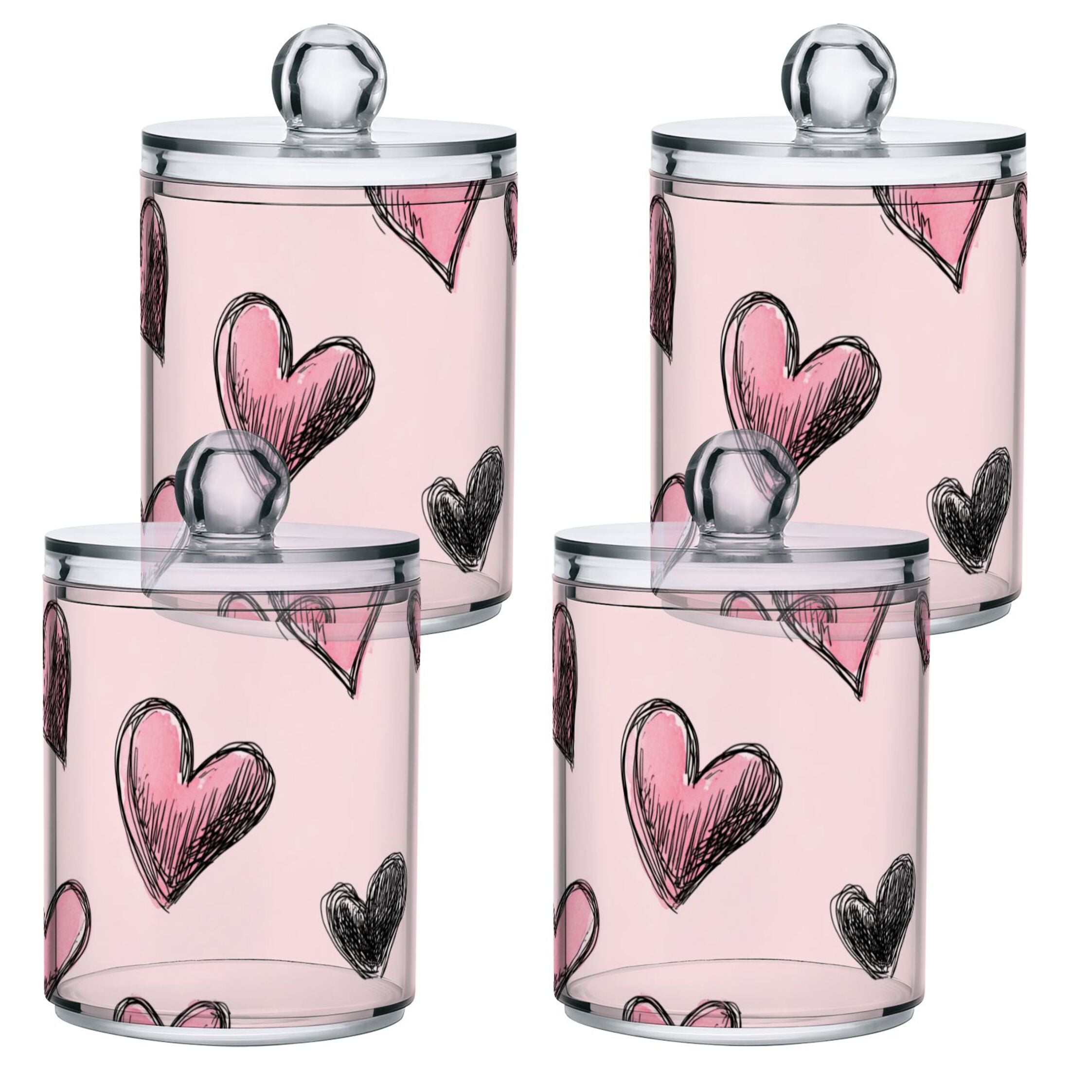 Valentine Doodle Hearts Pattern in Pink Black Translucent Plastic Cans ...