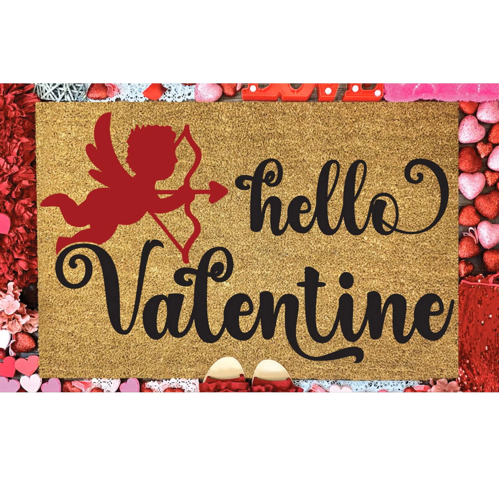 Valentine Door Mat,Red Love Heart Welcome Floor Mat Outdoor Linen ...