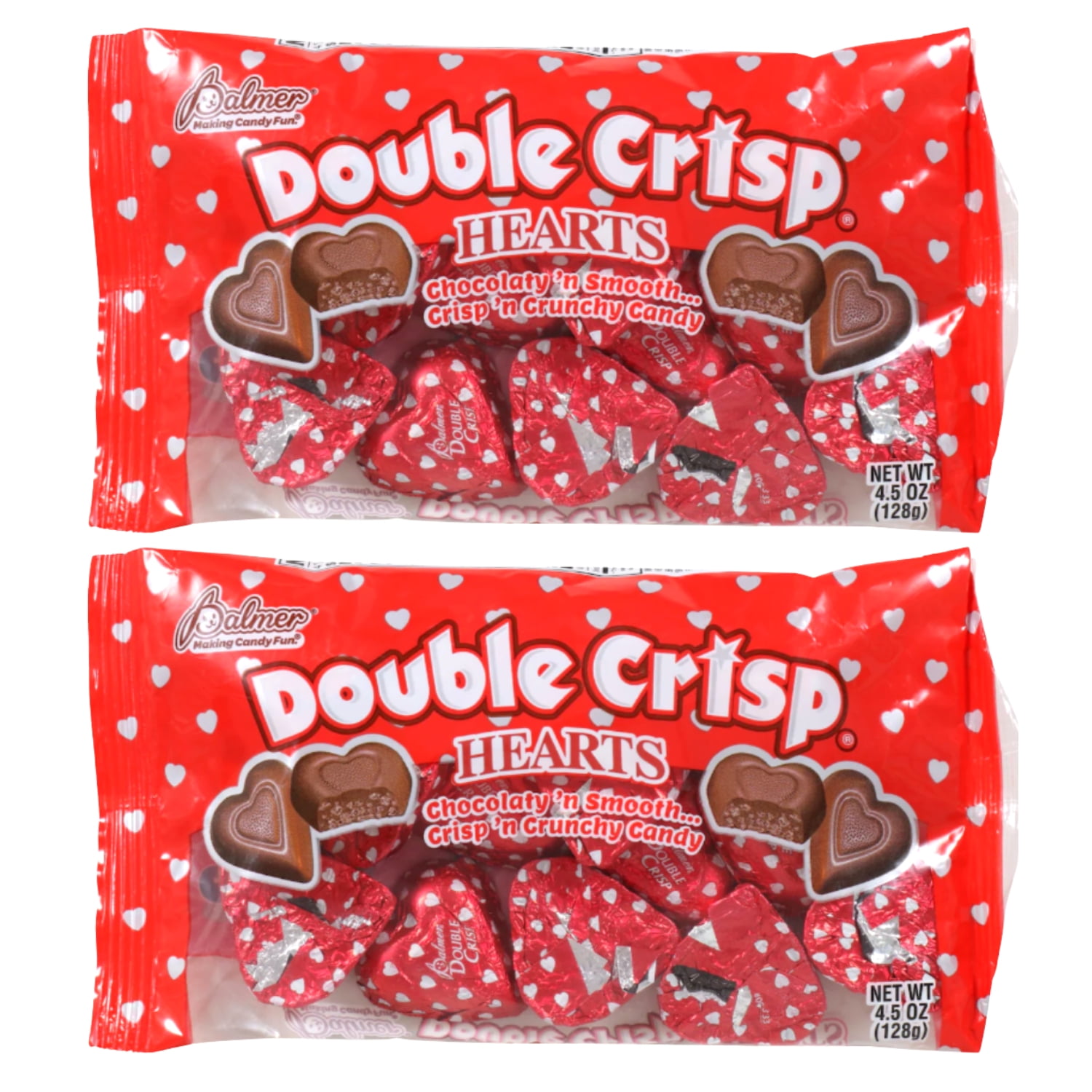 Valentine Double Crisp Chocolate Hearts Candy 4.5 oz Individually ...